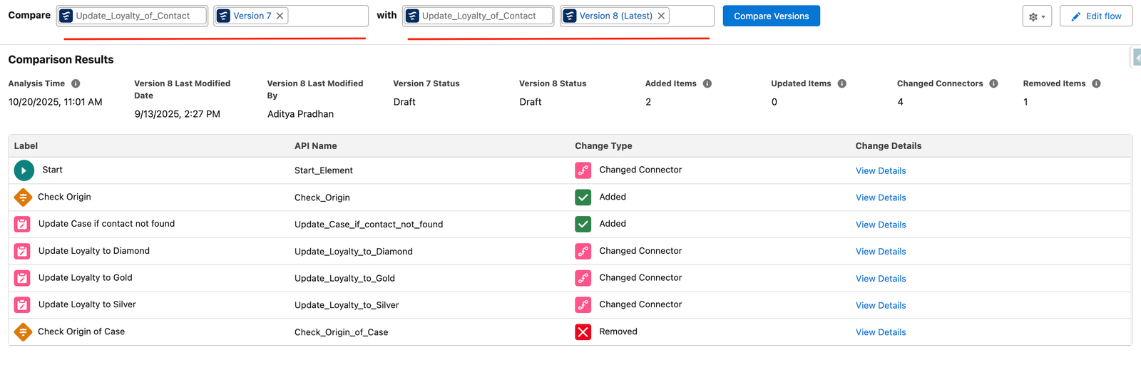 How to compare two Flow Versions in Salesforce - Salesforce Geek